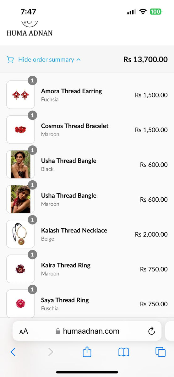 Jewelry Order– Huma Adnan